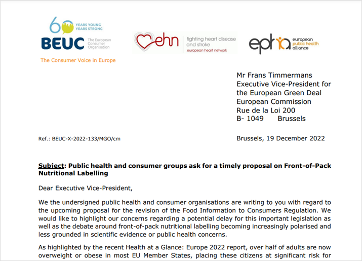 Carta conjunta a la CE de la European Heart Network (EHN), la European ...