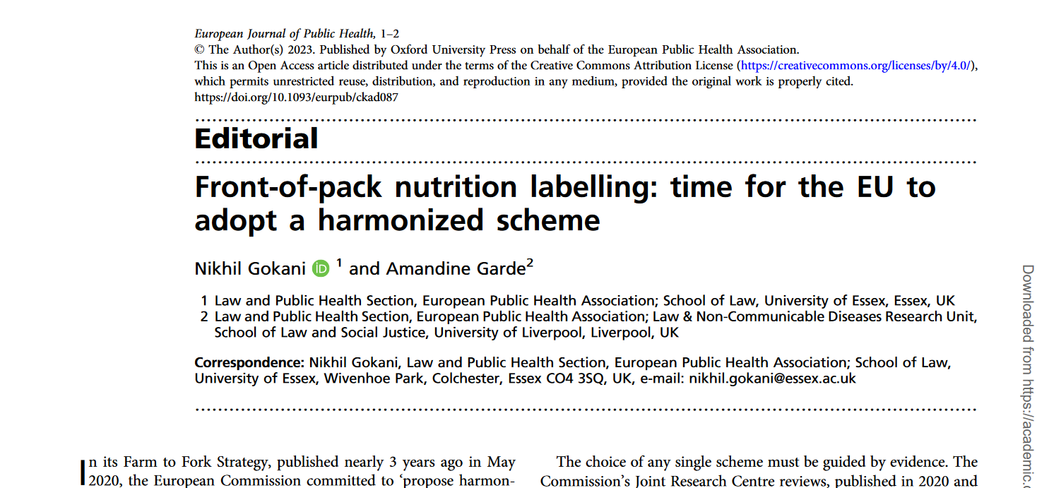 An editorial published in the European Journal of Public Health ...