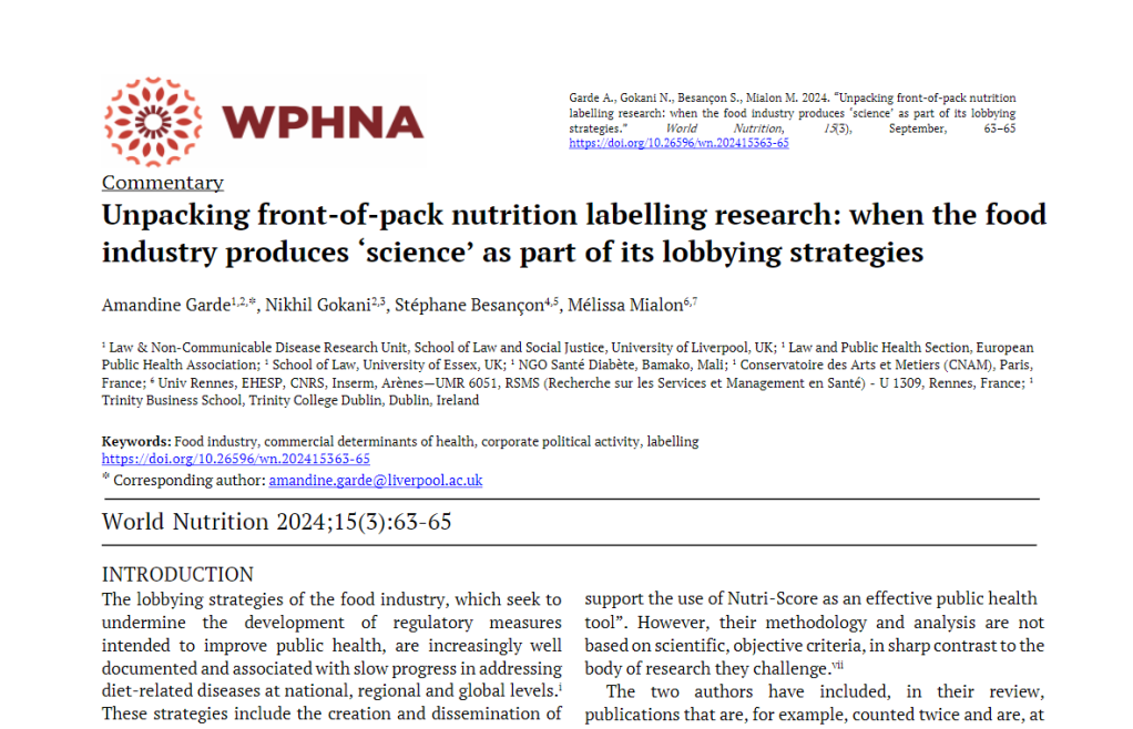 When the food industry produces « science » as part of its lobbying ...